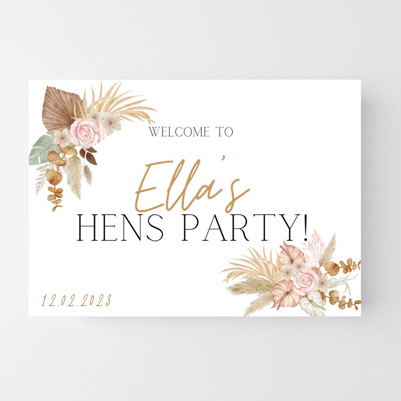 Hens Party Welcome Sign, Personalised Sign, Boho Decor, Hens Do, Custom ...