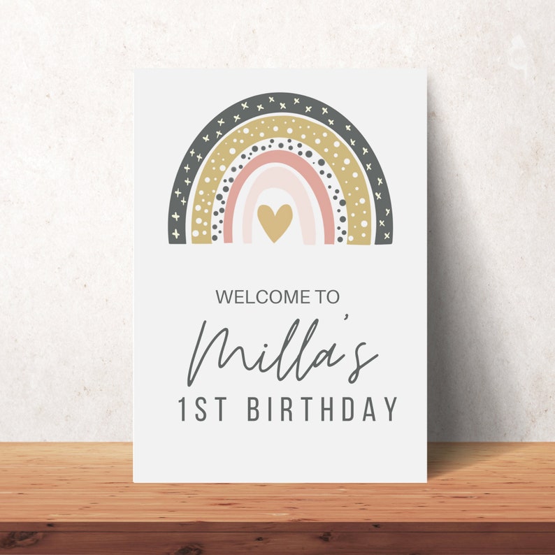 Printable 1st Birthday Sign, Personalised Sign, Boho Decor, Rainbow ...