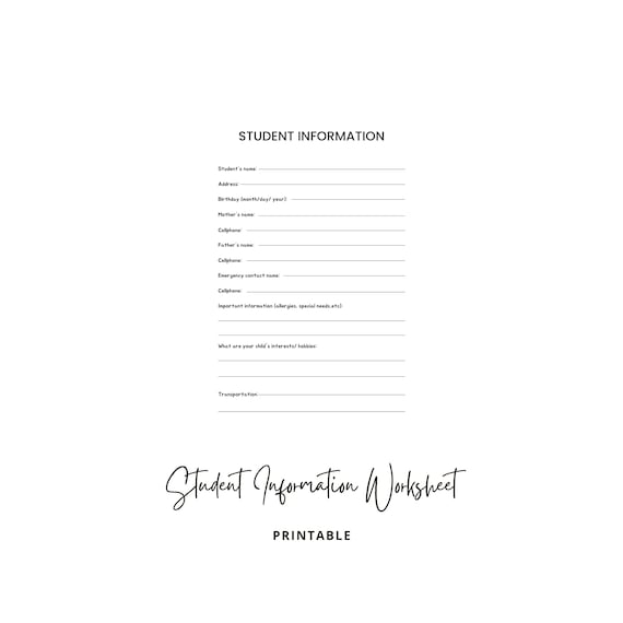 Student Information Worksheet - Etsy