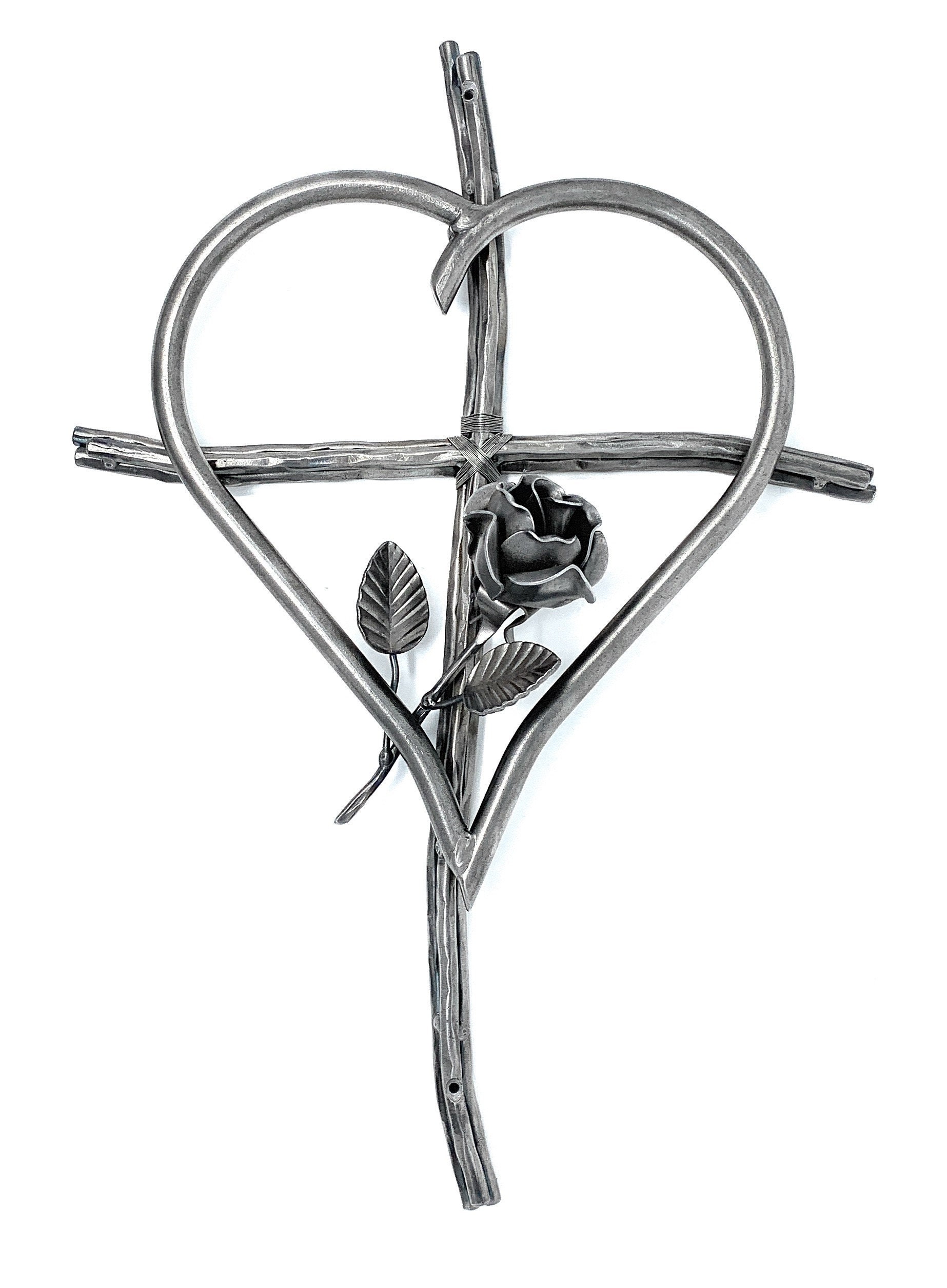 Metal Cross With Rose and Heart - Etsy