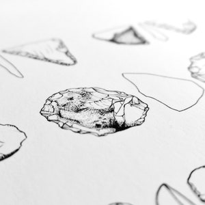 Flint Assemblage, Flint Tools, Flint Print, Flint Illustration Print - Etsy