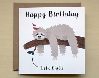 Sloth Birthday Card Happy Birthday Sloth Cute Sloth Greeting - Etsy