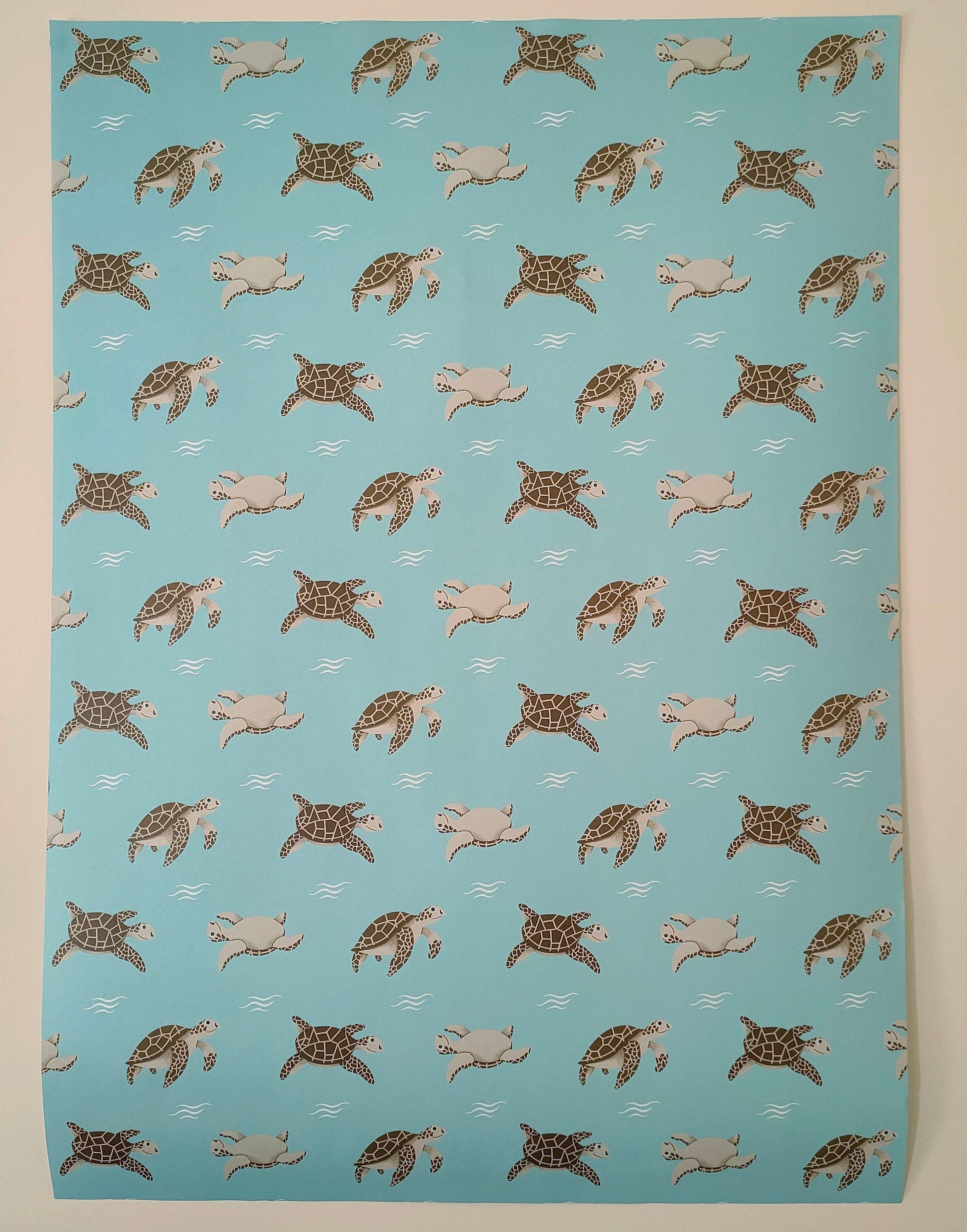 Sea Turtle Wrapping Paper Sheet, Marine Life Turquoise Gift Wrap, Ocean ...
