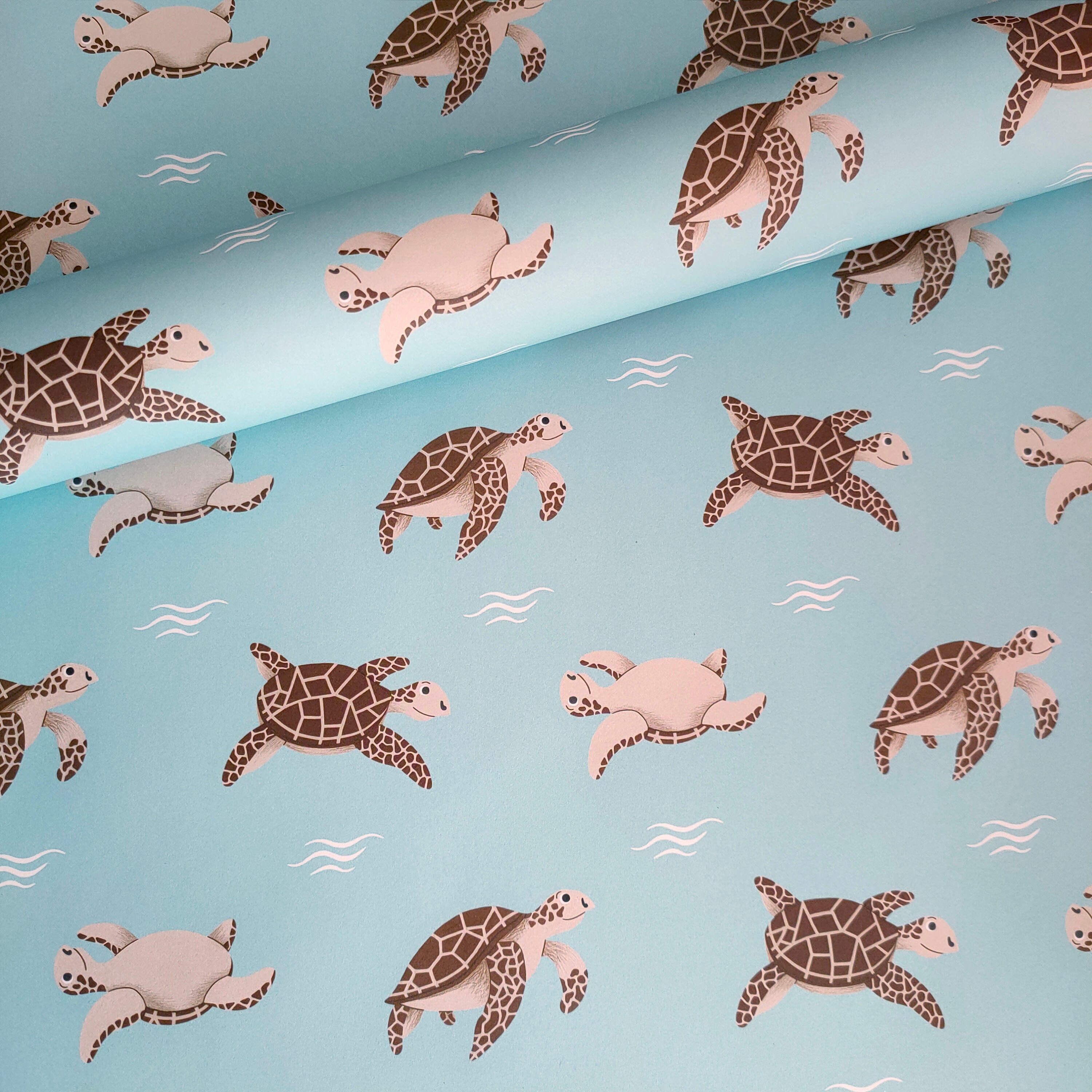Sea Turtle Wrapping Paper Sheet, Marine Life Turquoise Gift Wrap, Ocean ...