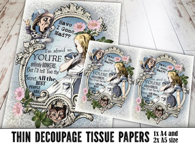 Alice in Wonderland Decoupage Thin Tissue Paper Pack Collage - Etsy