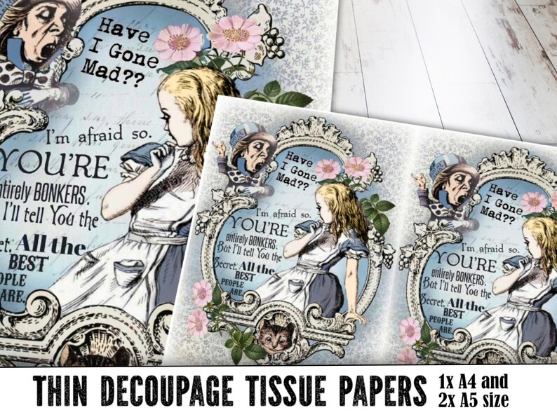 Alice in Wonderland Decoupage Thin Tissue Paper Pack Collage - Etsy