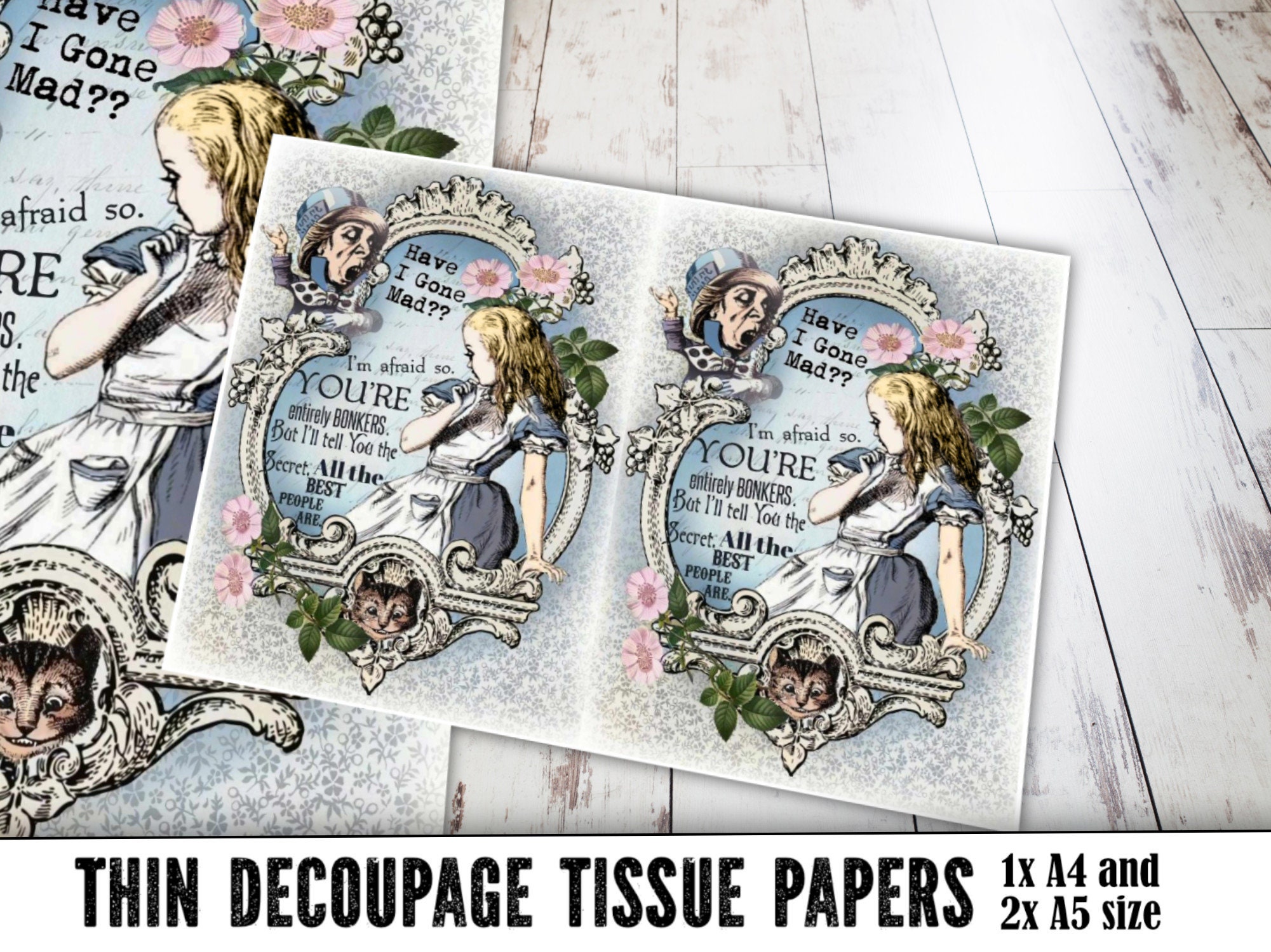 Alice in Wonderland Decoupage Thin Tissue Paper Pack Collage - Etsy