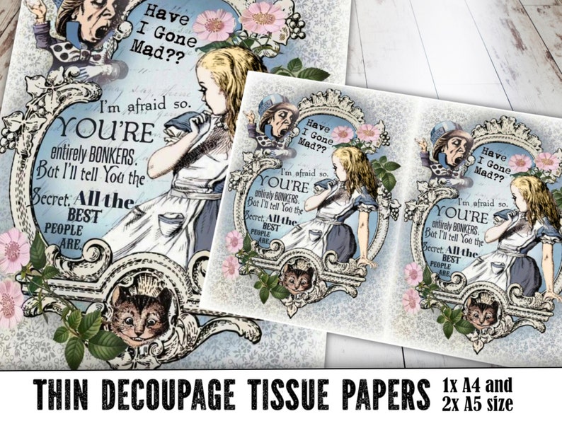 Alice in Wonderland Decoupage Thin Tissue Paper Pack Collage - Etsy