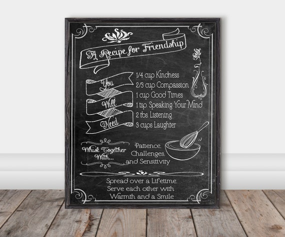 Recipe for Friendship Best Friends Gift Chalkboard Art | Etsy