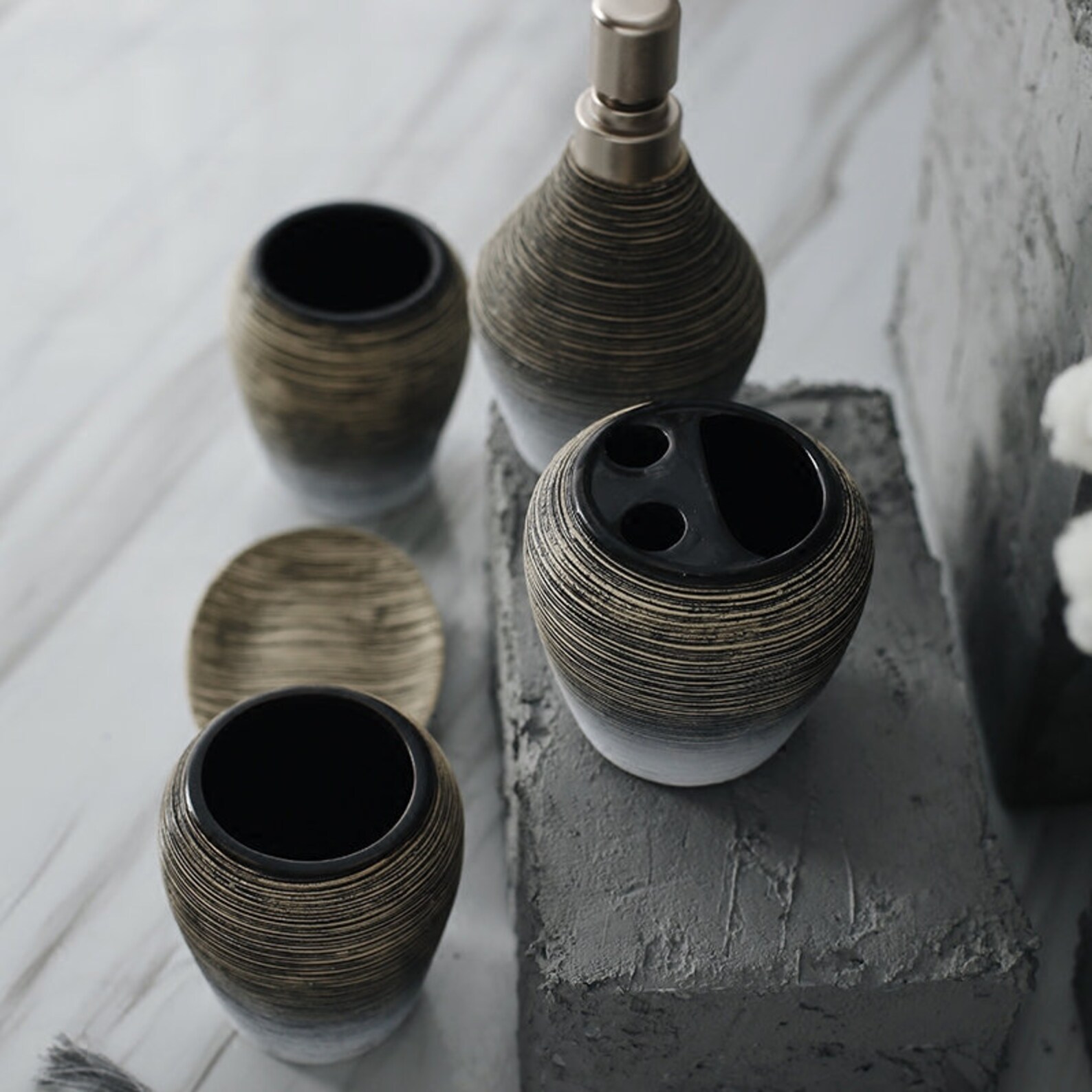 Retro Ceramic Bathroom Set Retro 5 Piece Ceramic Bath Set | Etsy