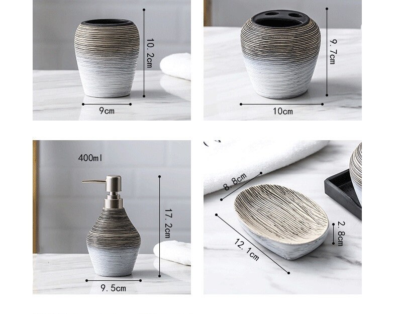 Retro Ceramic Bathroom Set Retro 5 Piece Ceramic Bath Set | Etsy