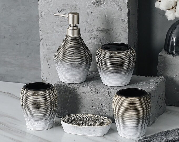 Retro Ceramic Bathroom Set Retro 5 Piece Ceramic Bath Set - Etsy