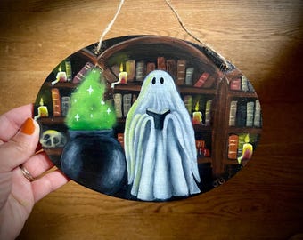Frog in Witches Lair Original Painting Painting on Wooden Plaque Ghost ...