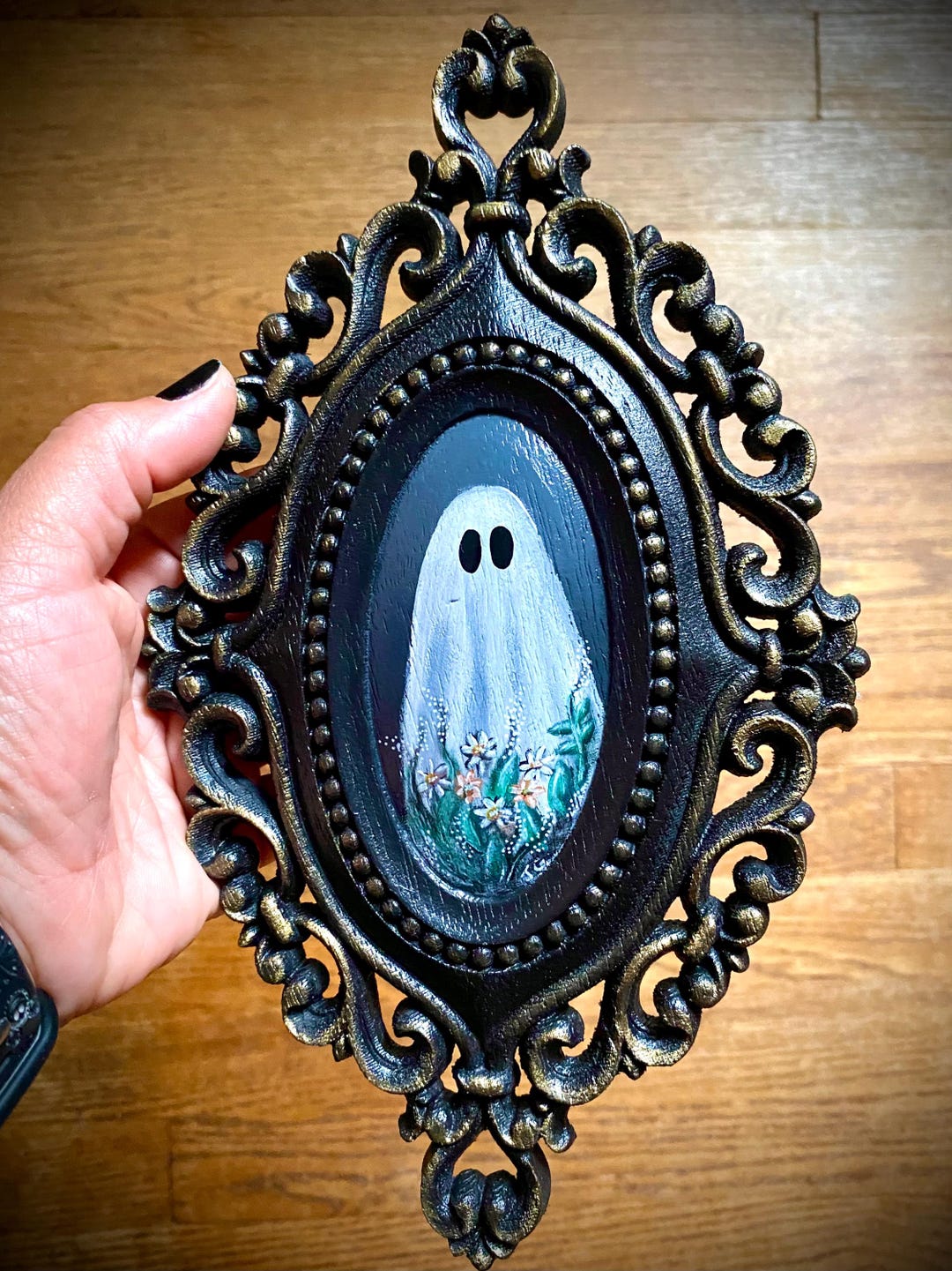 Vintage Style Ghost With Flowers Original Painting Painting on Wooden ...