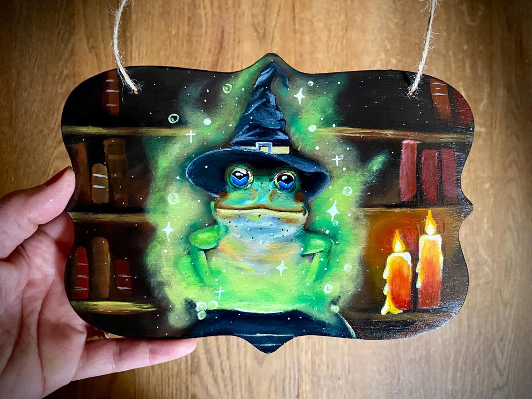 Frog in Witches Lair Original Painting Painting on Wooden Plaque Ghost ...