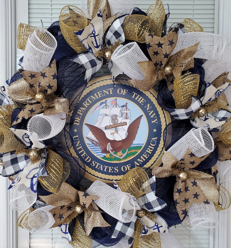 US Navy Deco Mesh Wreath Military Front Door Wreath - Etsy
