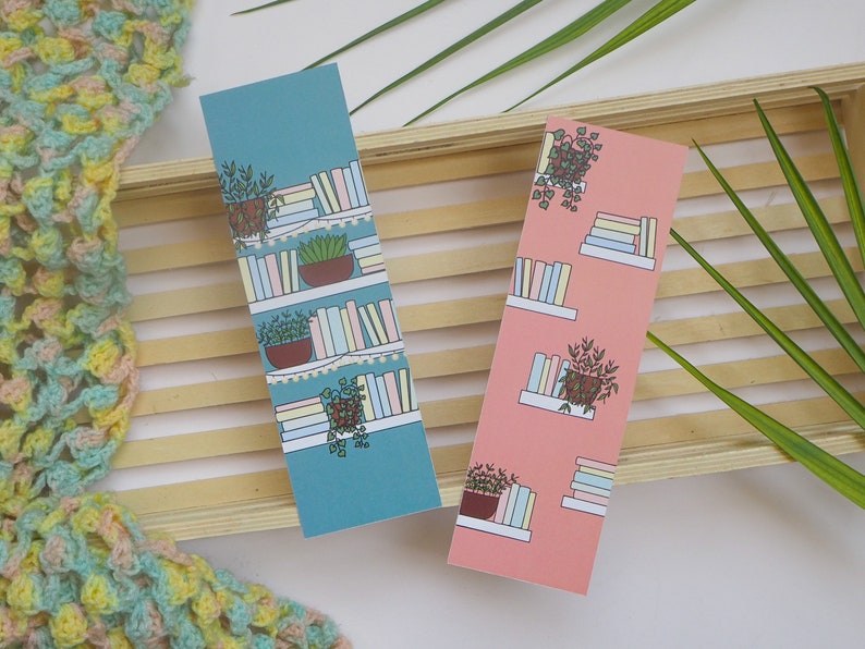 Bookshelf Bookmarks Books and Plants Bookmark Book Lover - Etsy