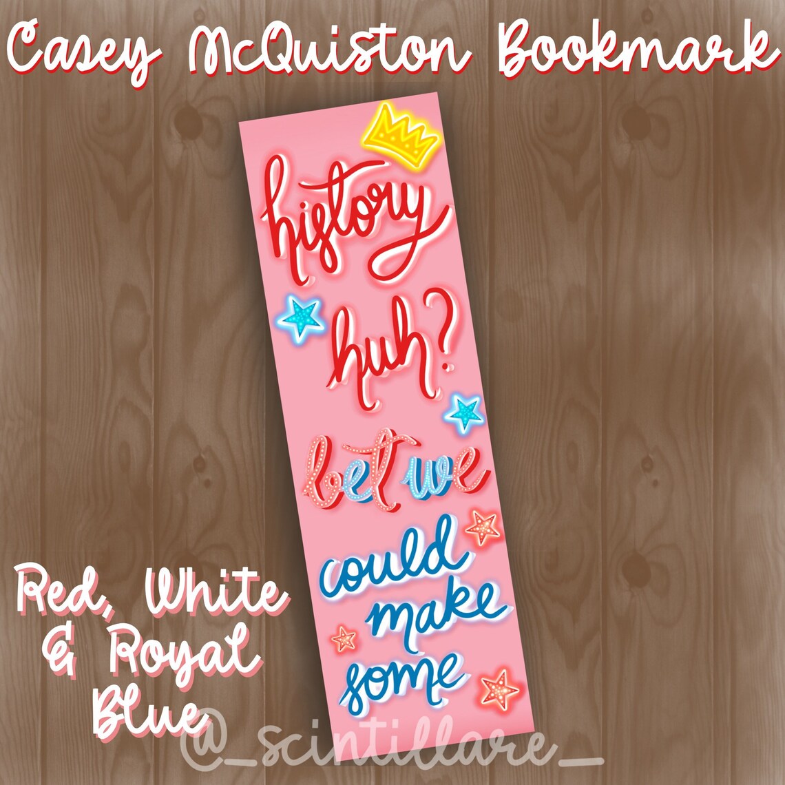 Red White & Royal Blue Bookmark I Kissed Sara Wheeler One - Etsy