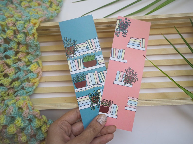 Bookshelf Bookmarks Books and Plants Bookmark Book Lover - Etsy