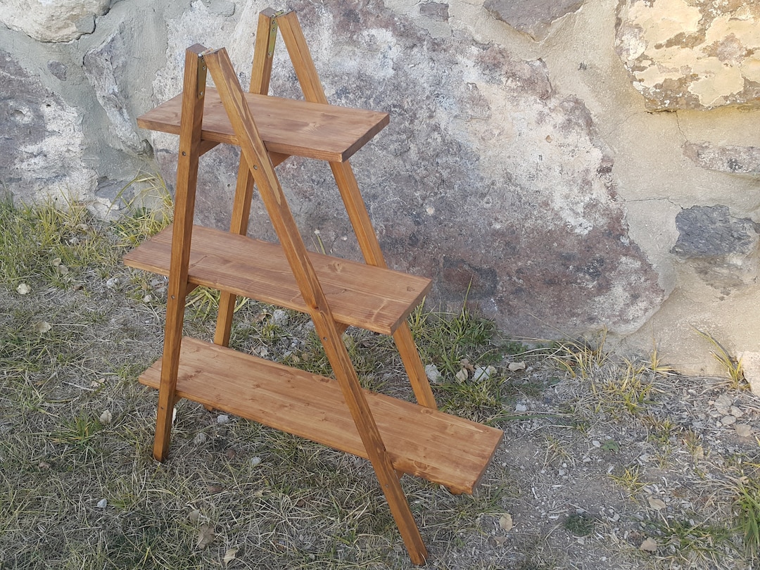 Rustic Brown Wooden Display Ladder: Portable Shelf - Wedding ...