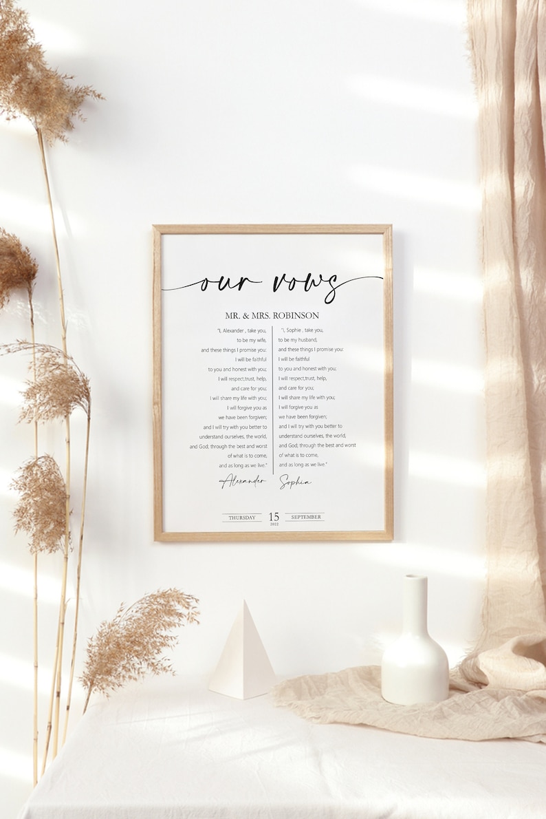 Wedding Vows Keepsake, Anniversary Gift, Pine Wood Frame - Etsy
