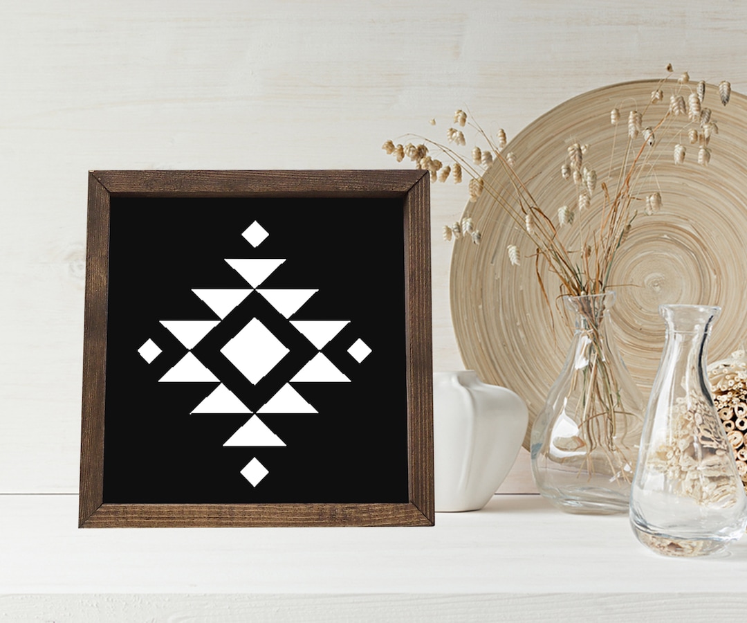 Aztec Square Wood Sign on Black Background - Etsy