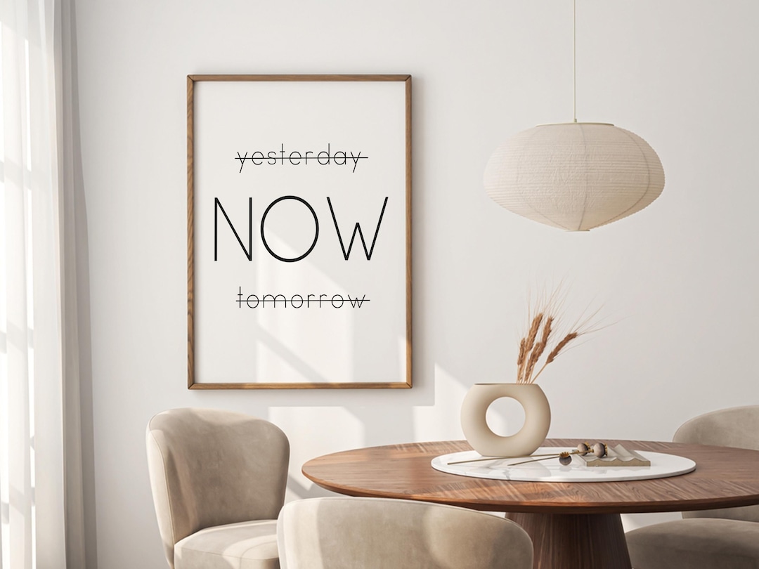 Yesterday Now Tomorrow Motivational Wall Art Print, Minimalist Black ...