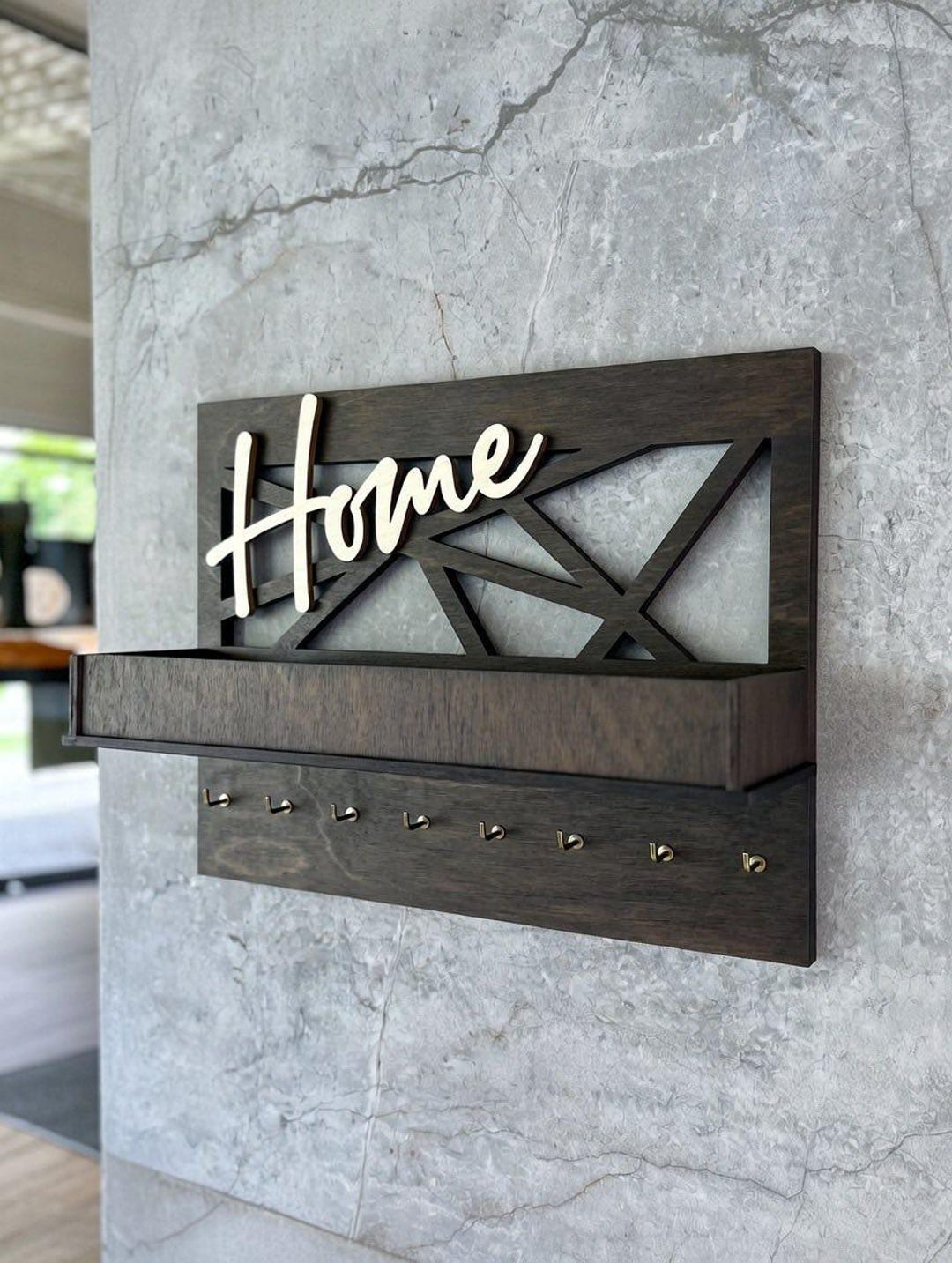 Wooden Entryway Key Rack Shelf, Wall Organizer Hooks, Modern Minimalist ...