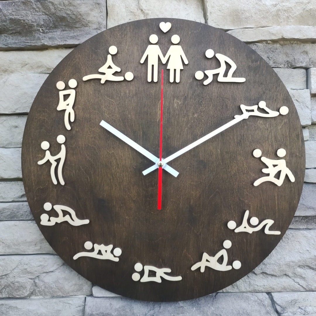 Original Wooden Wall Clock Romantic Figures Sexual Positions Wall