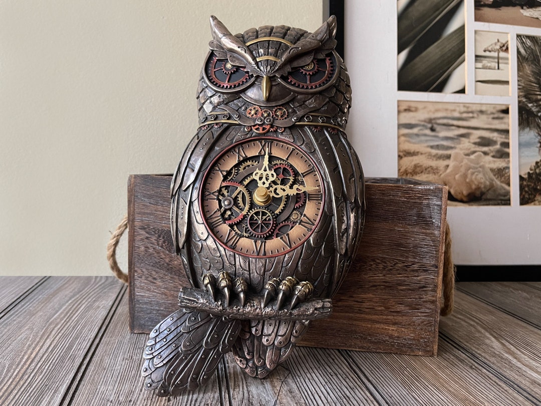 Steampunk Owl Wall Clock With Tail Pendulum - Etsy UK