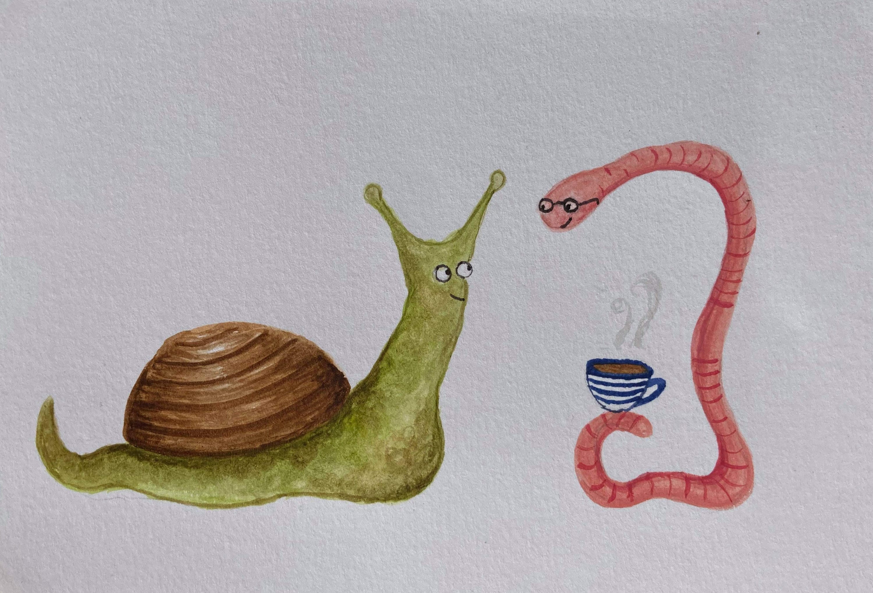 Snail and Worm Tea Party A5 Watercolour Postcard A5 | Etsy