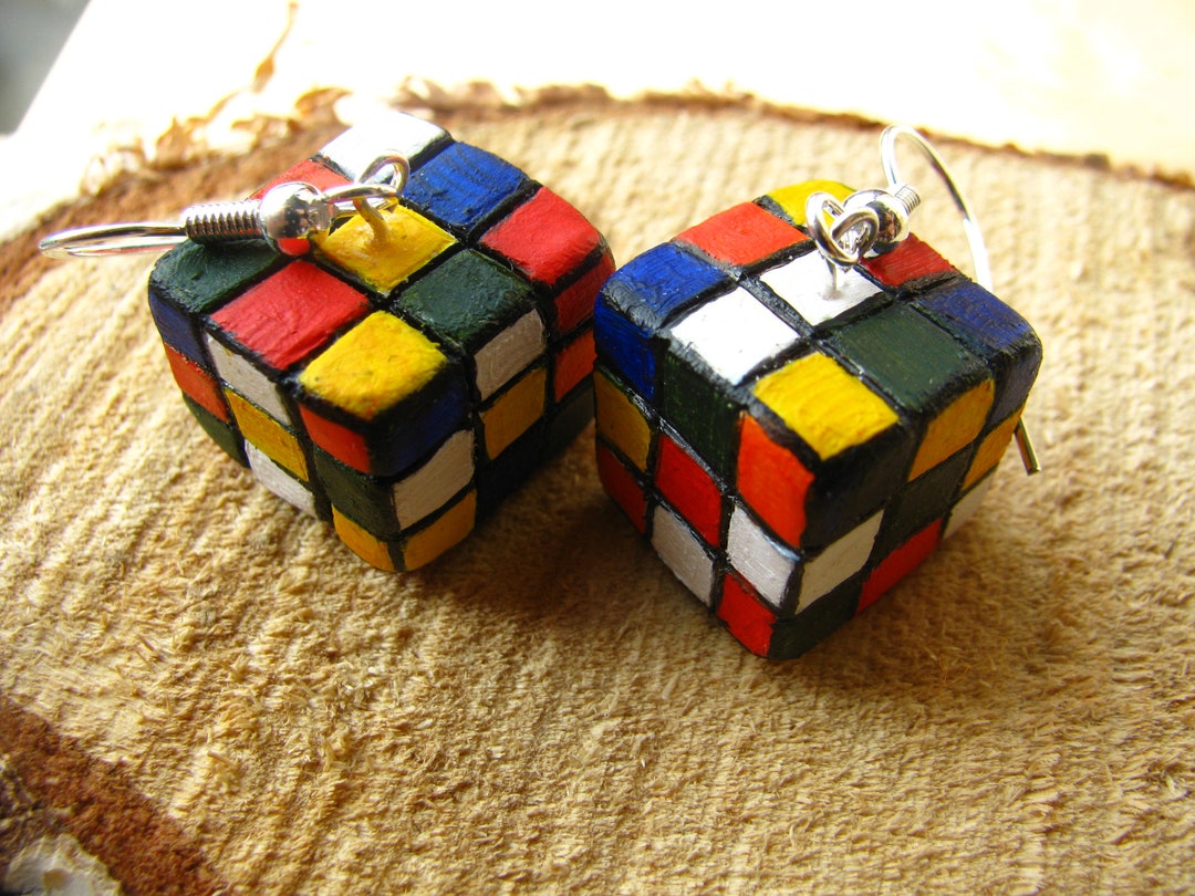 Rubik's Cube Style Earrings, Puzzle Cube Earrings, 70's Inspired ...