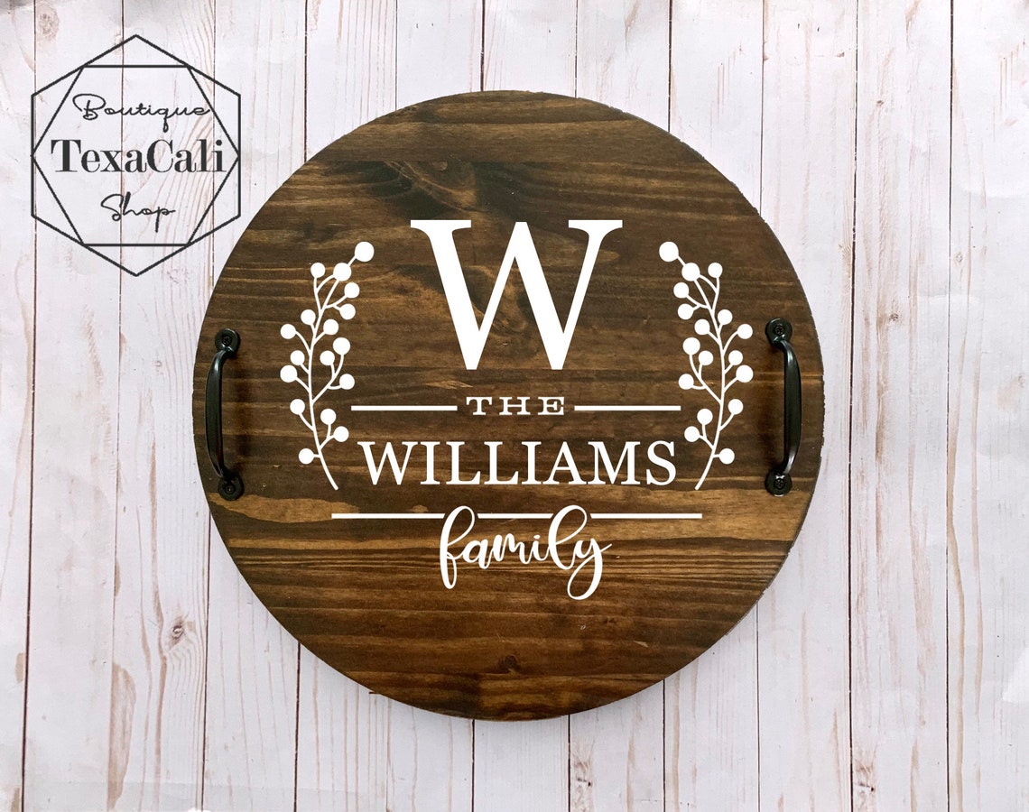 Personalized Serving Tray Personalized Tray Round Wood Tray | Etsy