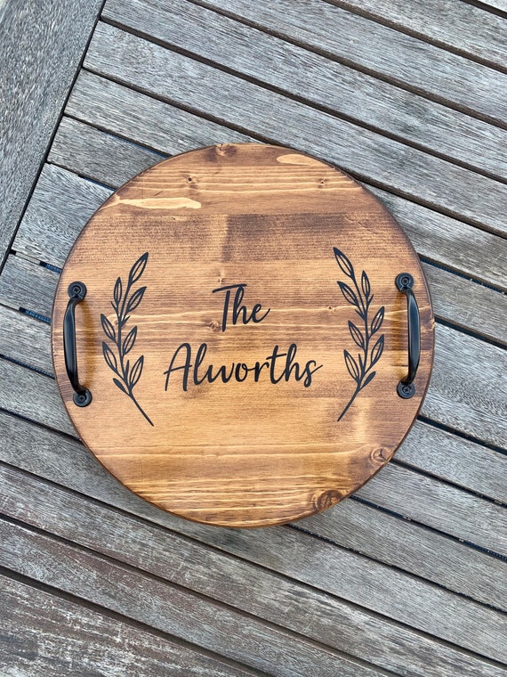 Personalized Serving Tray Personalized Tray Round Wood Tray | Etsy