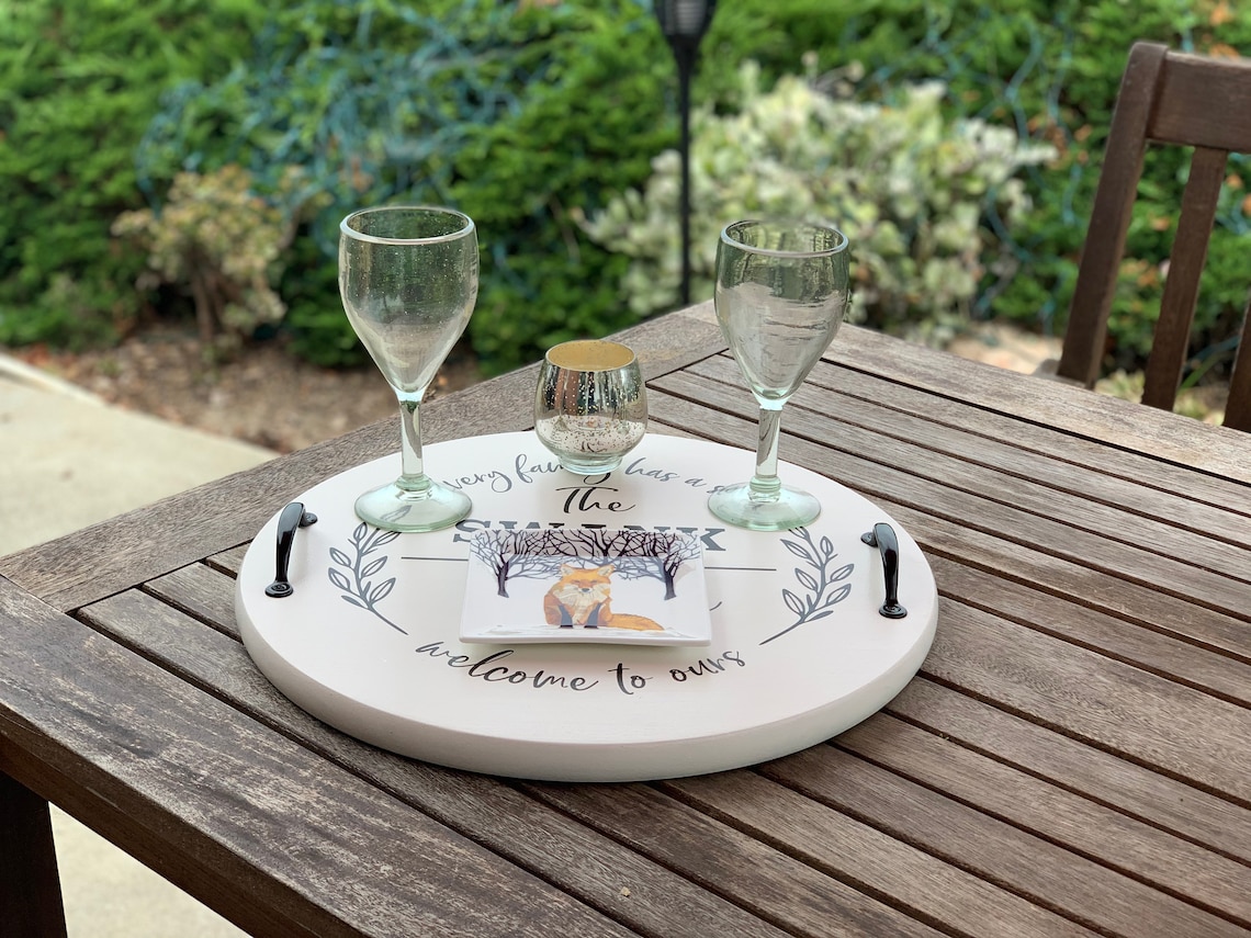 Personalized Serving Tray Personalized Tray Round Wood Tray | Etsy