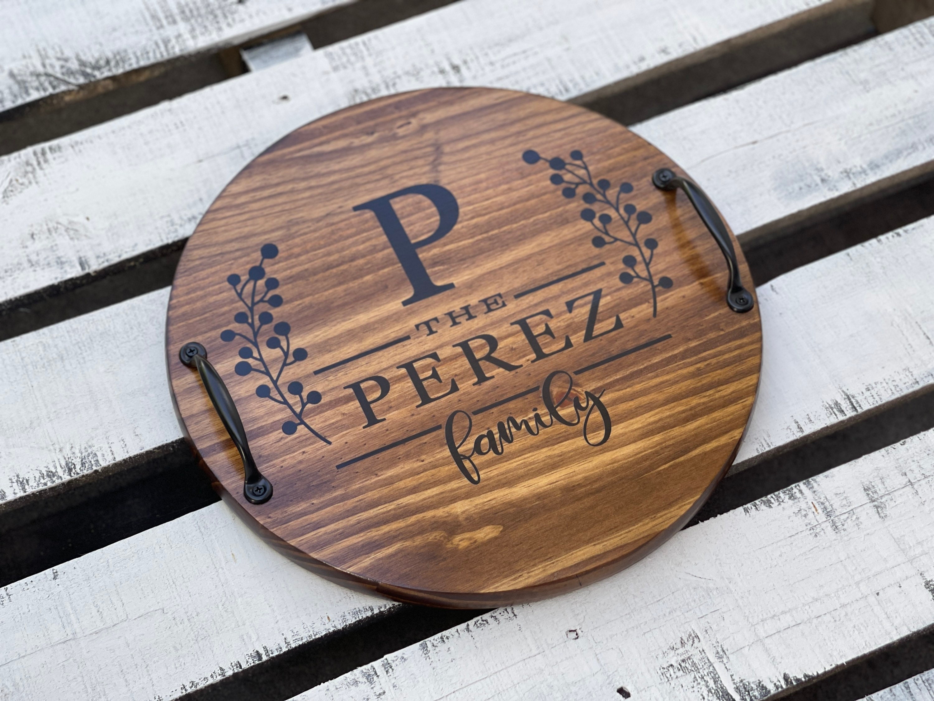 Personalized Serving Tray Personalized Tray Round Wood Tray - Etsy