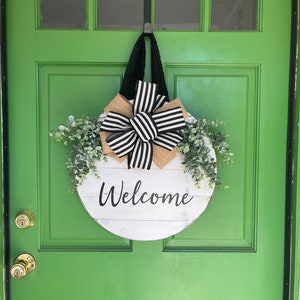 Shiplap Style Front Door Hanger, Shiplap and Eucalyptus Welcome Sign ...