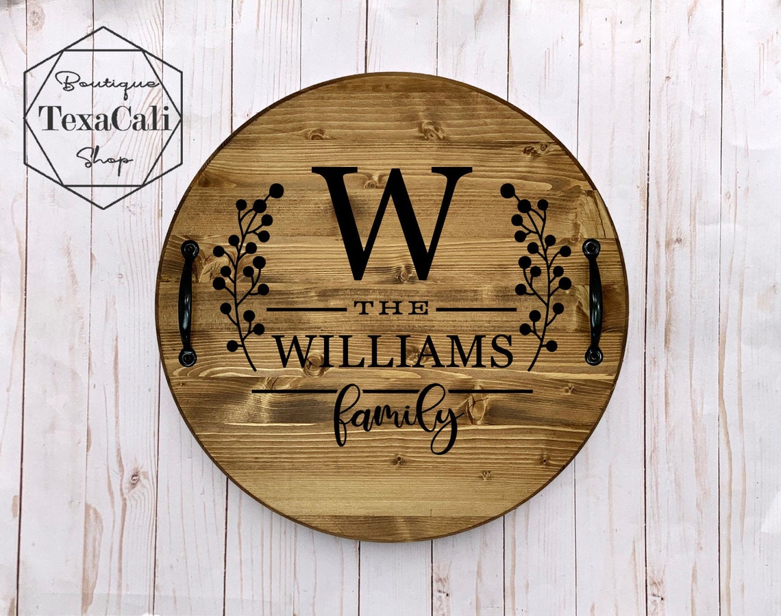 Personalized Serving Tray Personalized Tray Round Wood Tray | Etsy