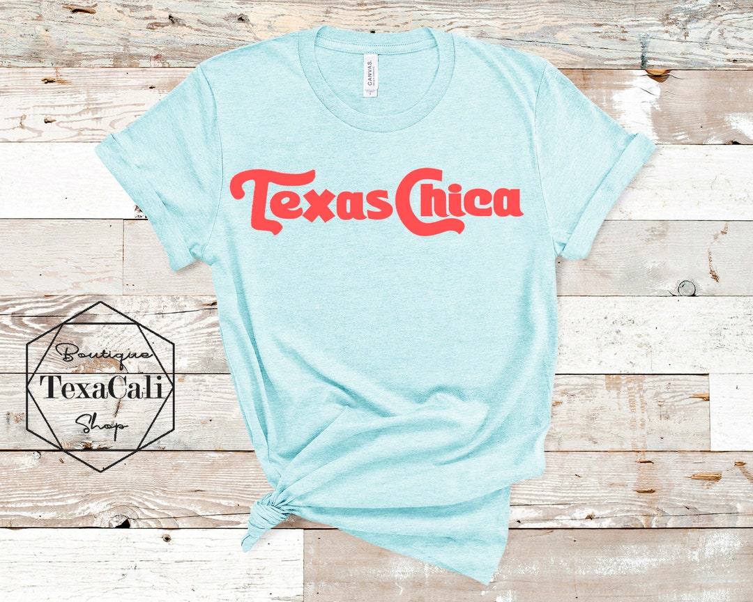 Texas Chica Shirt, Heather Ice Blue Shirt With Calypso Coral Texas ...