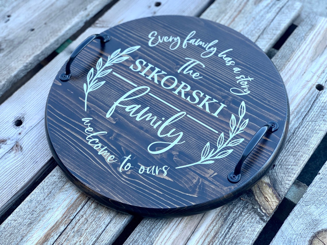 Personalized Serving Tray Personalized Tray Round Wood Tray - Etsy