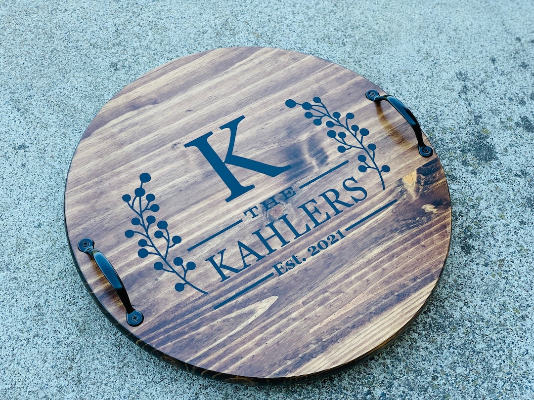 Personalized Serving Tray Personalized Tray Round Wood Tray - Etsy