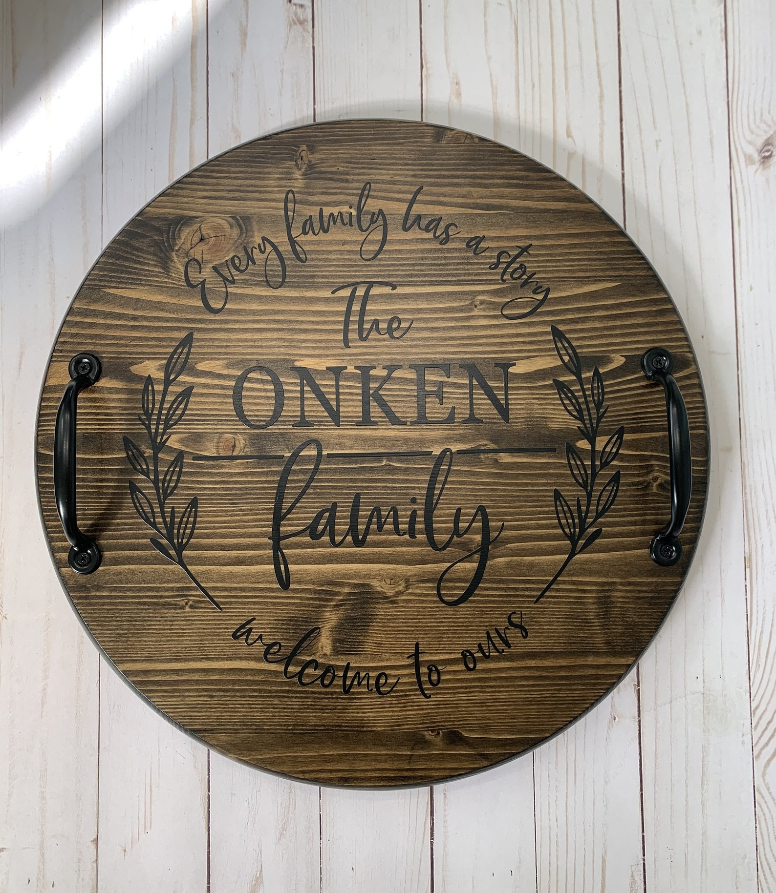 Personalized Serving Tray Personalized Tray Round Wood Tray - Etsy