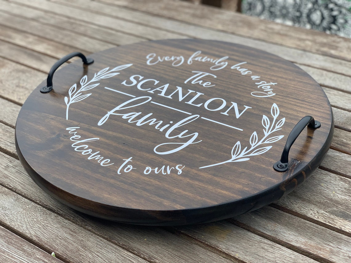 Personalized Serving Tray Personalized Tray Round Wood Tray | Etsy