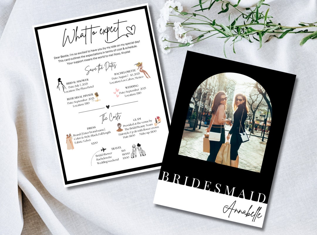 What to Expect Bridesmaid Card; What to Expect as a Bridesmaid ...
