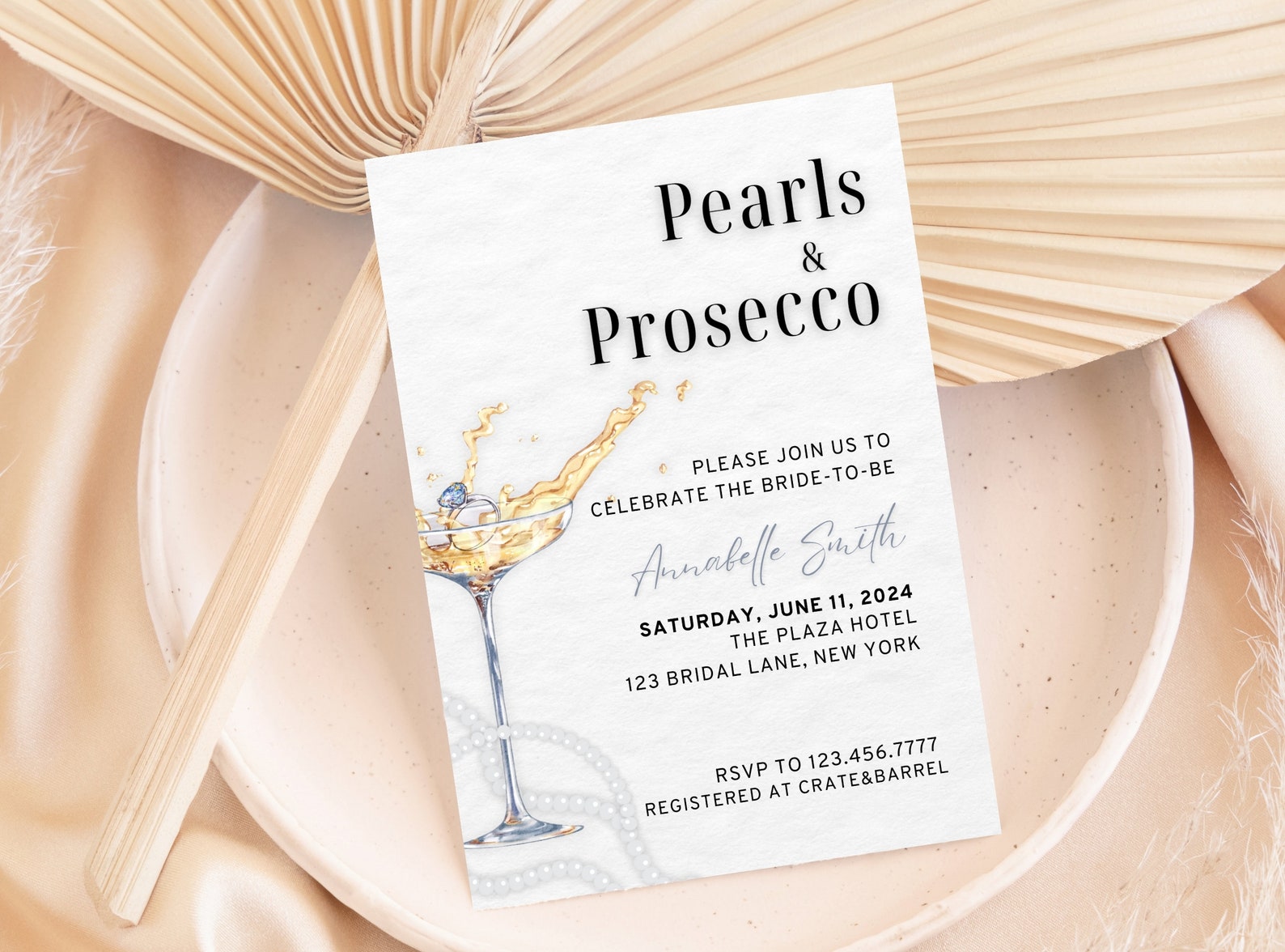 Pearls and Prosecco Bridal Shower Invitation Template Brunch and Bubbly ...