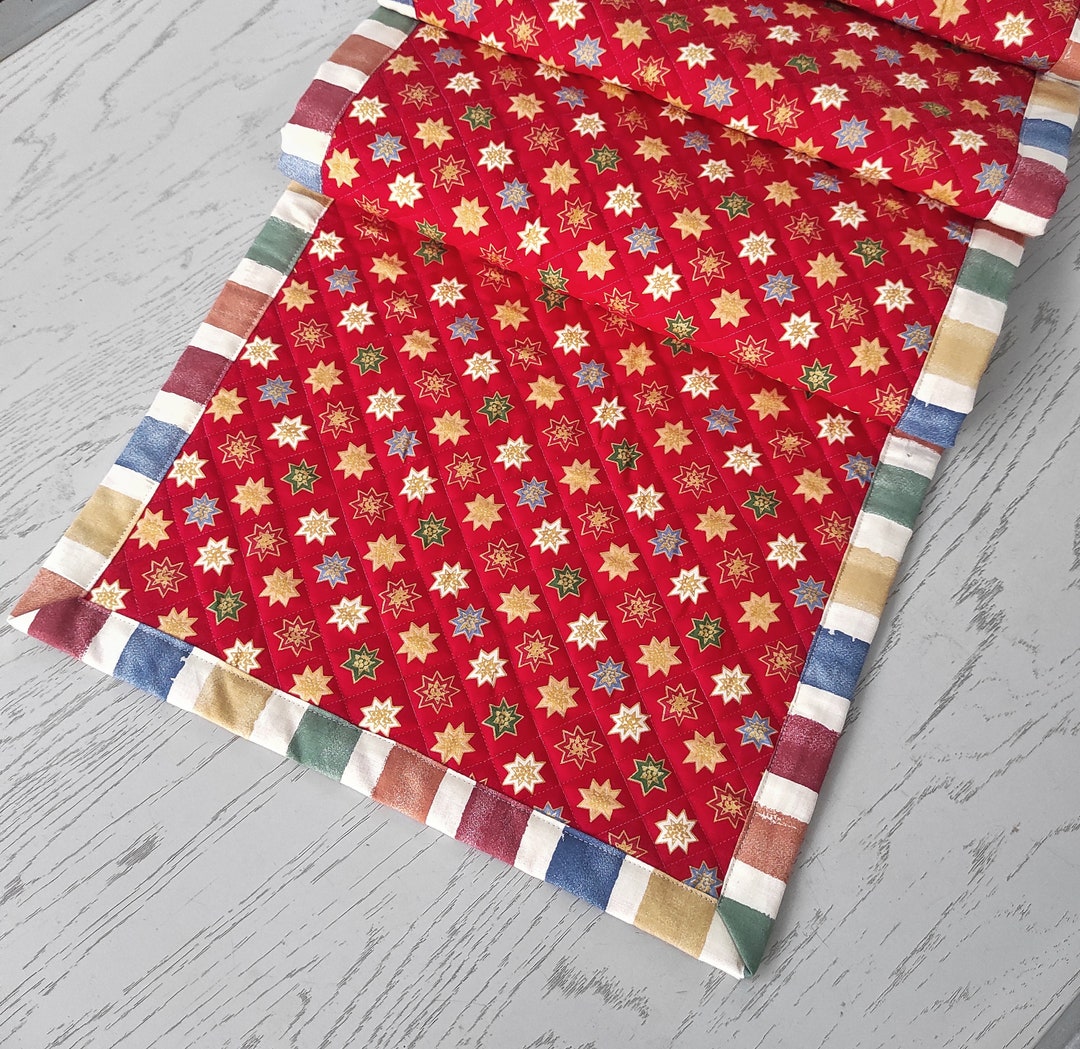 Red Table Runner Quilted Table Runner Handmade Table Quilt 31x16 Table ...