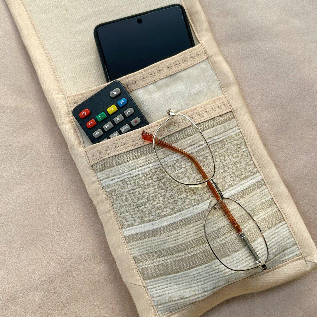 Bedside Remote Control Holder: Sofa Caddy, Handmade Fabric Organizer ...