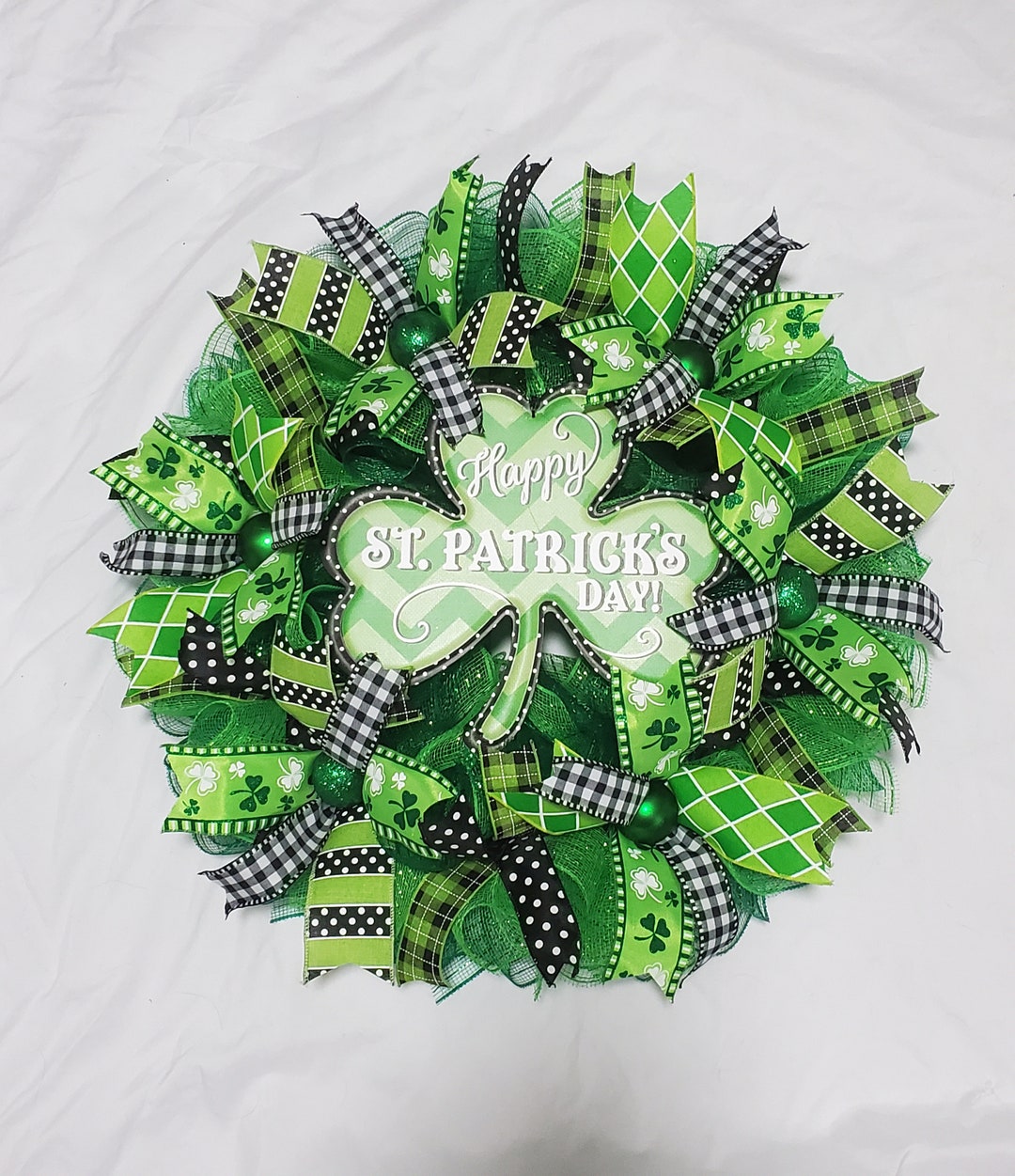 Happy St. Patrick's Day Deco Mesh Shamrock Wreath/irish Wreath/green ...