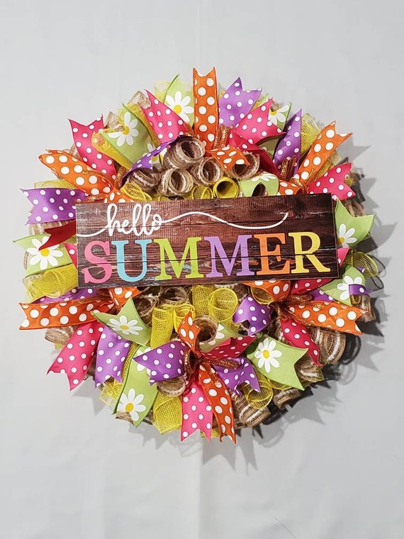 Hello Summer Wreath/Summer Door Decor/Summer Wreath/Colorful | Etsy