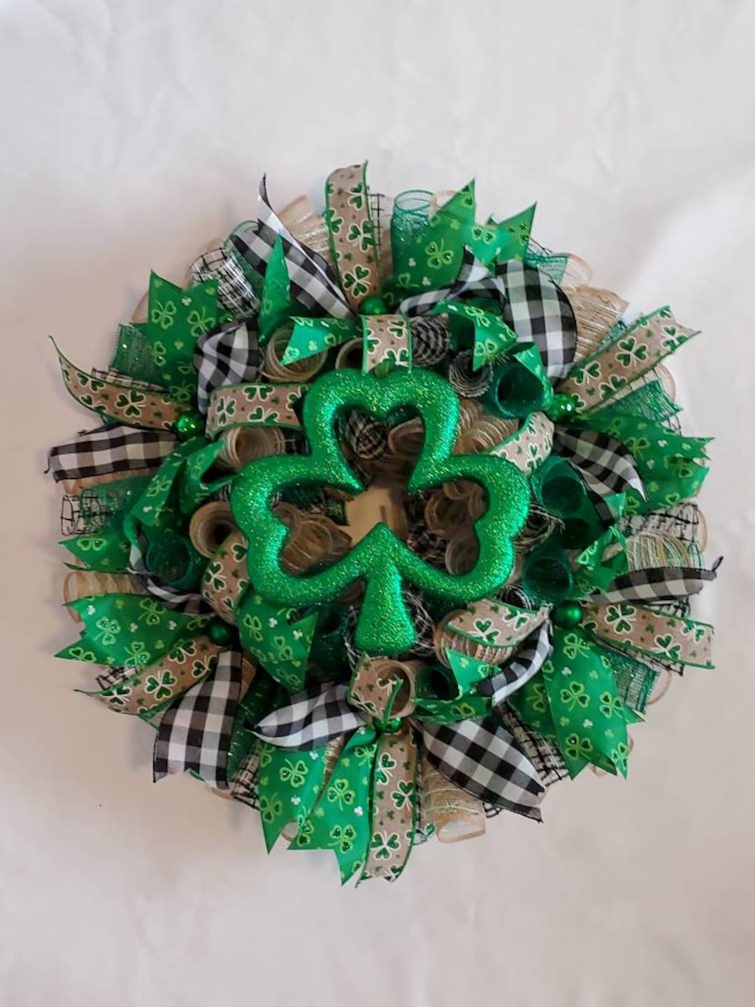 St. Patrick's Day Deco Mesh Shamrock Wreath/irish Wreath/green Black ...